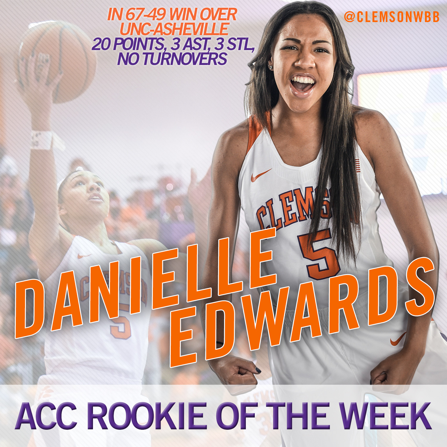 Danielle Edwards Named ACC Rookie of the Week – Clemson Tigers Official ...